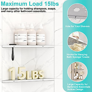 Qeke 10" Bathroom Corner Shelf, 2 Pack Recessed Shower Shelf Caddy, SUS304 Stainless Steel Shelf Wall Mount Triangular, No Drilling Brushed Nickel