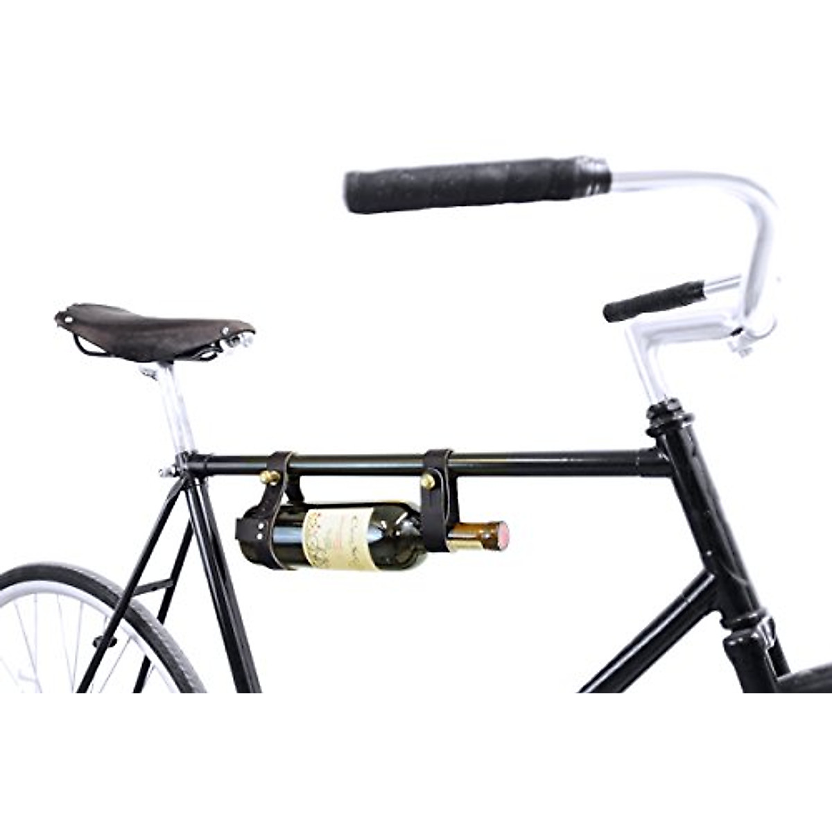 oopsmark The Bicycle Wine Rack - Bike Bottle Holder and Carrier for Picnics - Handmade Leather Accessory (Black)