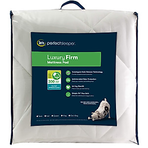 Serta Luxury Firm Fiber Fill Cooling Fitted Mattress Pad Cover, Cal King, White