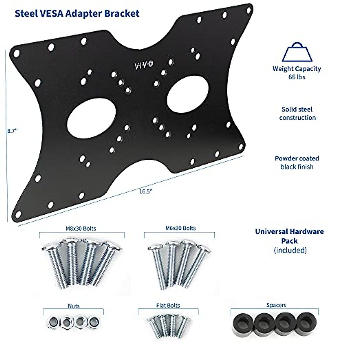 VIVO Steel VESA LCD LED TV Mount Adapter Plate Bracket for Screens 32 to 55 inches, Conversion Kit for VESA up to 400x200mm, MOUNT-AD4X2