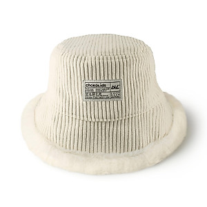 CHOK.LIDS Reversible Fur Bucket Hat Elegant Fuzzy Bucket Hat Corduroy Trendy Winter Hat Fluffy Warm Fashionable Fleece (Ivory/Ivory)