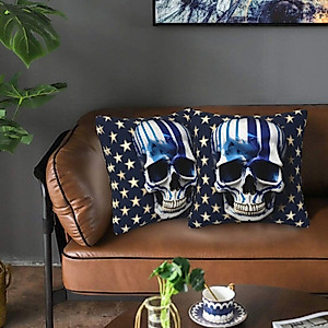 Blue Stripe Stars Skull Square Throw Pillow Covers - Set of 2 Pillow Covers Home Decor for Couch,Bed,Sofa,Bedroom,Car