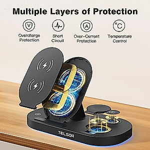 Wireless Charging Station, TELSOR 3 in 1 Foldable Wireless Charger, 18W Fast Wireless Charging Station for iPhone14/13/12/11/Pro/Max/XS, iWatch S8/7/6/5/4/3/2/SE, Black