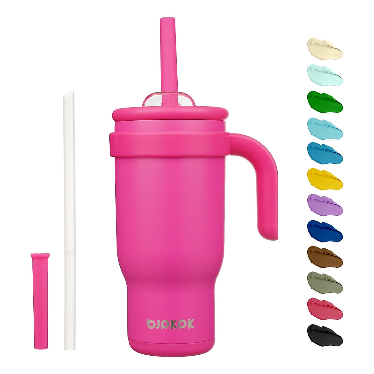 BJPKPK 18 OZ Insulated Travel Tumbler with Handle and Straw, Stainless Steel Water Bottle, Double Wall Vacuum Insulated Mug, for Work, Car, Travel, Rose Red