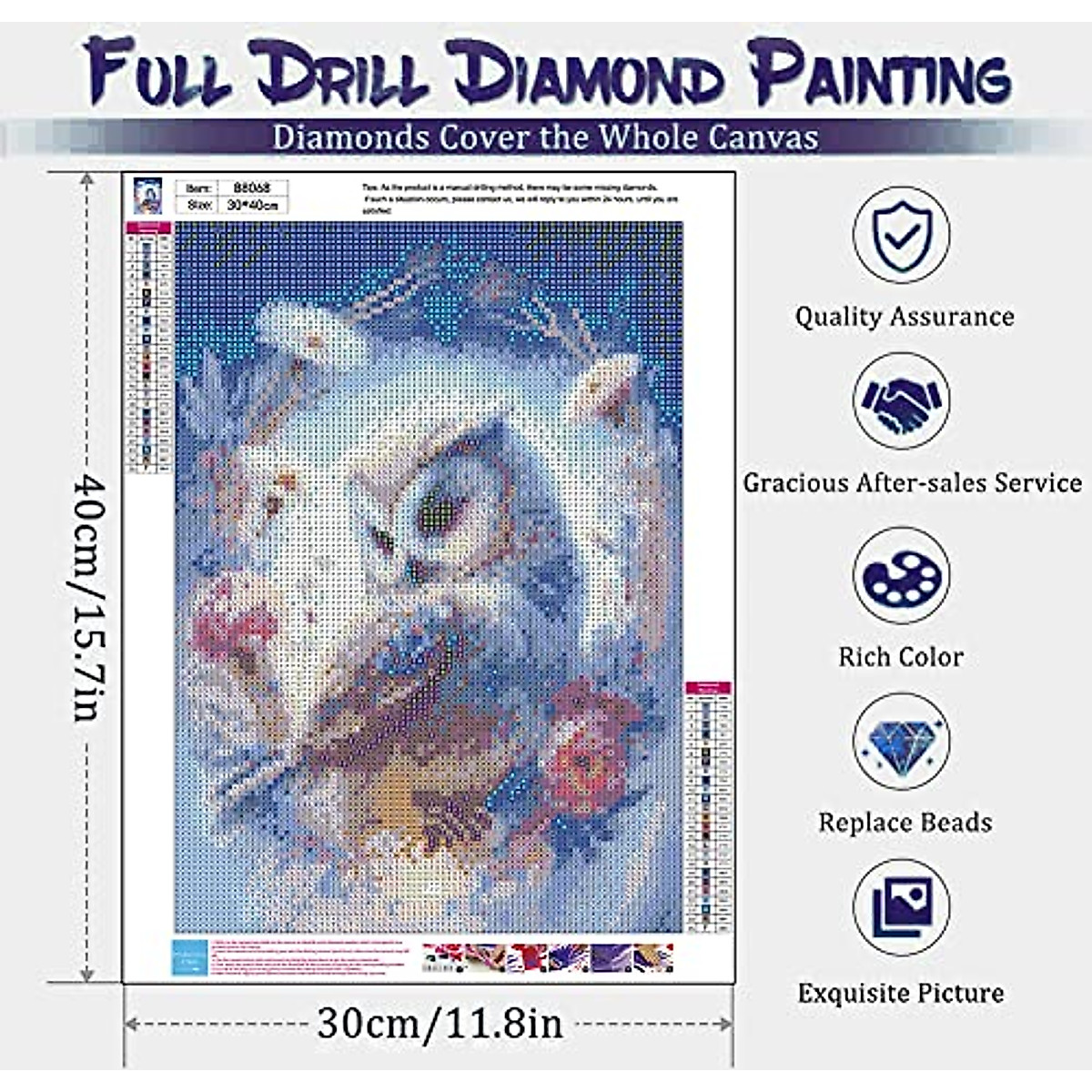VeGuude Diamond Painting Kits for Adults, Owl 5D Diamond Art Kits, Full Drill DIY Crafts for Adults Home Wall Decor Gift Diamond Dots [11.8x15.7inch]