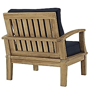Modway EEI-1143-NAT-NAV-SET Marina Premium Grade A Teak Wood Outdoor Patio Armchair, Natural Navy