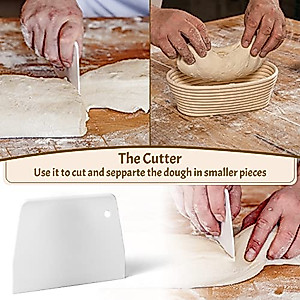 Bread Banneton Proofing Basket Set of 2-10 Inch Oval, and 9 Inch Round + Premium Bread Lame and Slashing Scraper, the ideal Baking Bowl for Sourdough and Yeast Bread Dough