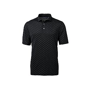 Cutter & Buck Men's Short Sleeve Virtue Eco Pique Tile Print Polo Shirt, Black, M