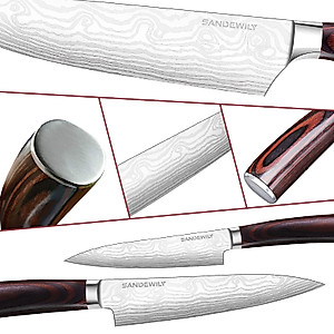 SANDEWILY 5PCS Chef Knife Set - Ultra Sharp Japanese Knives with High Carbon Stainless Steel Blades and Ergonomic Pakkawood Handle in an Elegant Gift Box