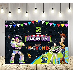 Two Infinity and Beyond Backdrop for 2nd Birthday Party Supplies Outspace Photo Backgrounds Toy Story Theme Baby Shower Banner 59x38in