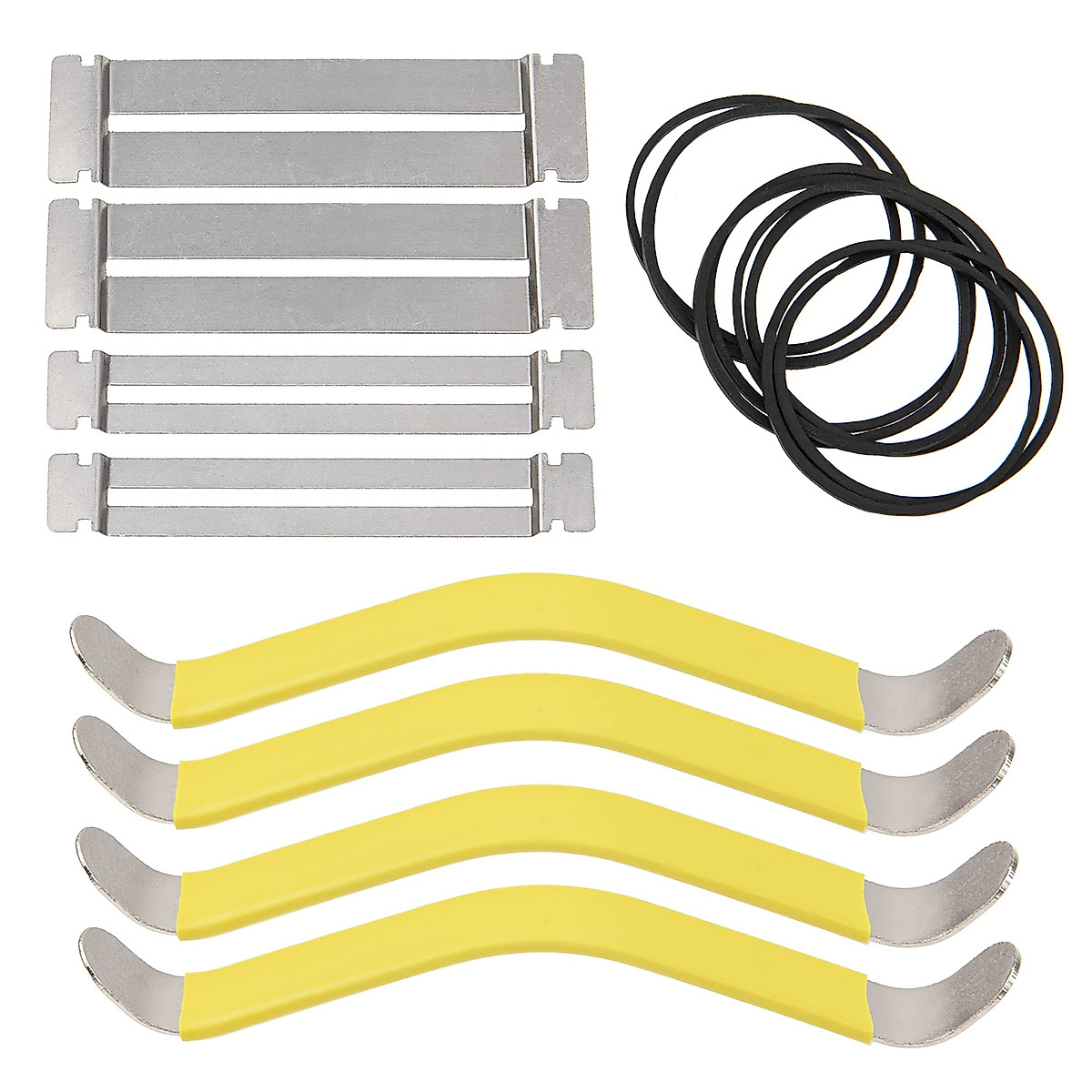 1Set Yootones String Spreaders and Fingerboard Guards, 4Pcs Rubber Coated String Spreaders and 4Pcs Fingerboard Guard with Rubber Band, Great Tool Compatible with Guitars Bass Repair Maintenance