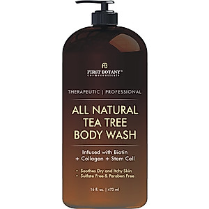 ALL Natural Body Wash - Fights Body Odor, Athlete’s Foot, Jock Itch, Nail Issues, Dandruff, Acne, Eczema, Shower Gel for Women & Men, Skin Cleanser -16 fl oz (Tea Tree, Biotin, Collagen & Stem cells)
