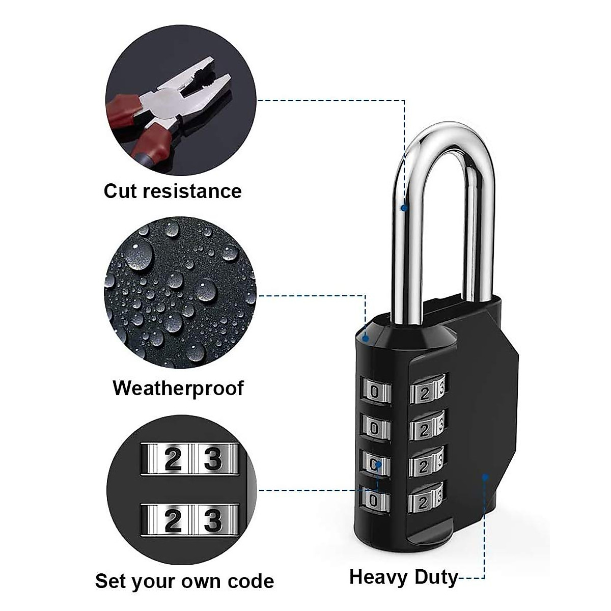 Combination Lock Resettable 4 Digit Padlock with Combination, AIHYTU Waterproof and Heavy Duty Combination Padlock Outdoor for School Gym Locker, Fence Gate, Toolbox, Employee Hasp Locker – 2 Pack