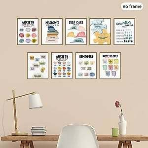 9 Pieces Mental Health Posters Anxiety Therapy Motivational Poster Psychologist Counselor Inspirational Posters Positive Quotes Wall Decor Classroom for Home Office, 8 x 10 Inch(Retro Style)