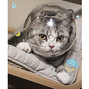 Cat Muzzle Breathable Cat Hood Adjustable Kitten Astronaut Transparent Helmet Prevent from Cats Biting Chewing Grooming Cat Bubbles Mask for Aggressive Cat (S)