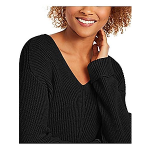 CHARTER CLUB Womens Black Textured Solid Long Sleeve V Neck T-Shirt Sweater Size XS