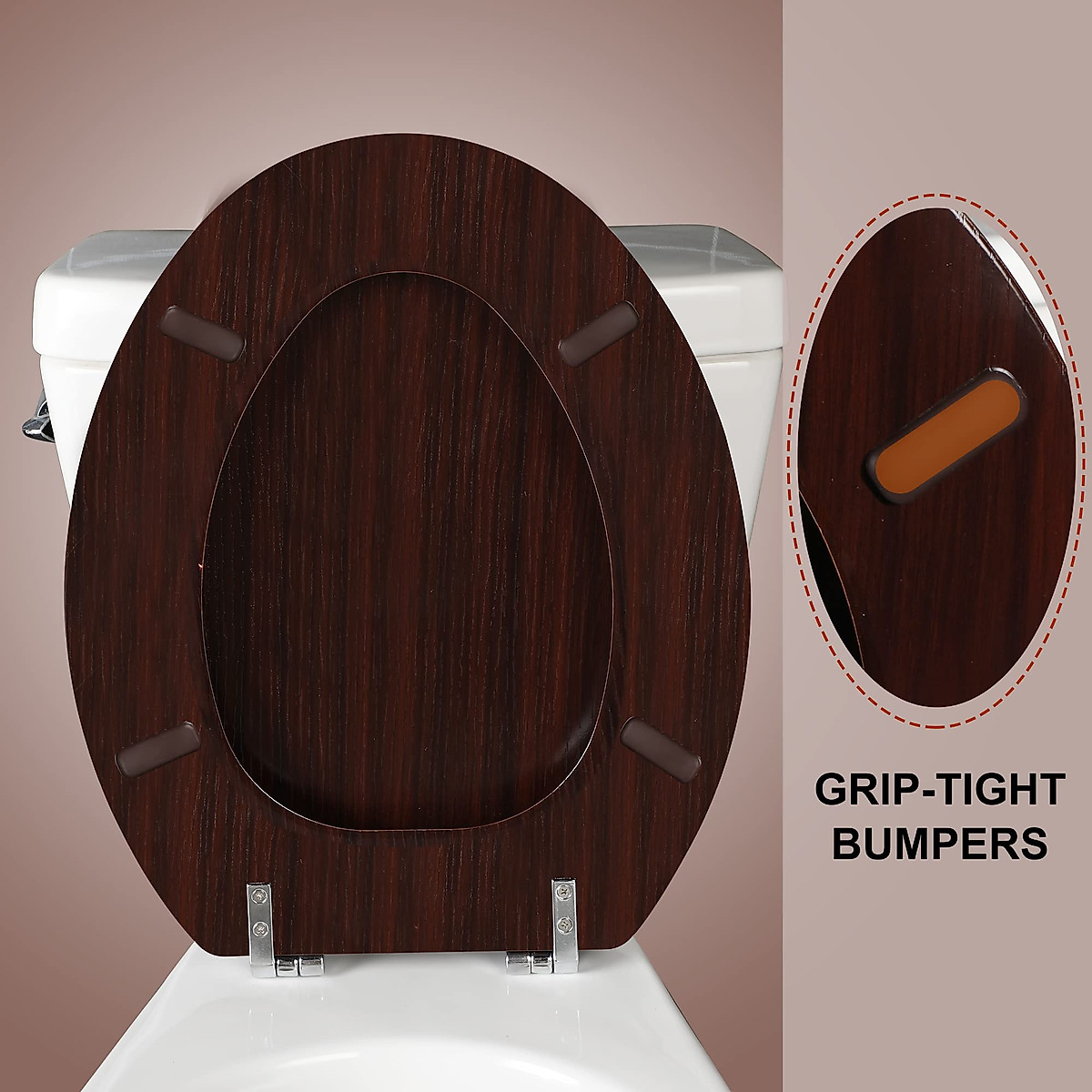 Elongated Toilet Seat Molded Wood Toilet Seat with Zinc Alloy Hinges, Easy to Install also Easy to Clean, Anti-pinch Wooden Toilet Seat by Angol Shiold (Elongated, Dark Brown)