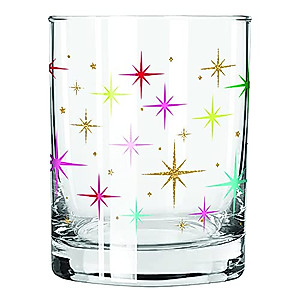 Slant Collections Holiday Double Old Fashioned Cocktail Glass, 12-Ounce, Retro Stars