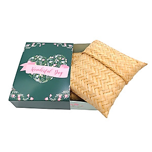 Sticky Rice Basket 4(3.5) x 4(3.5) In., Kratip Bamboo Steamed Sticky Rice Container, Thailand Handmade Serving Basket, Original Color, Thai and Laos Flat Kratib for Home, Restaurant (Flat Kratip 2)