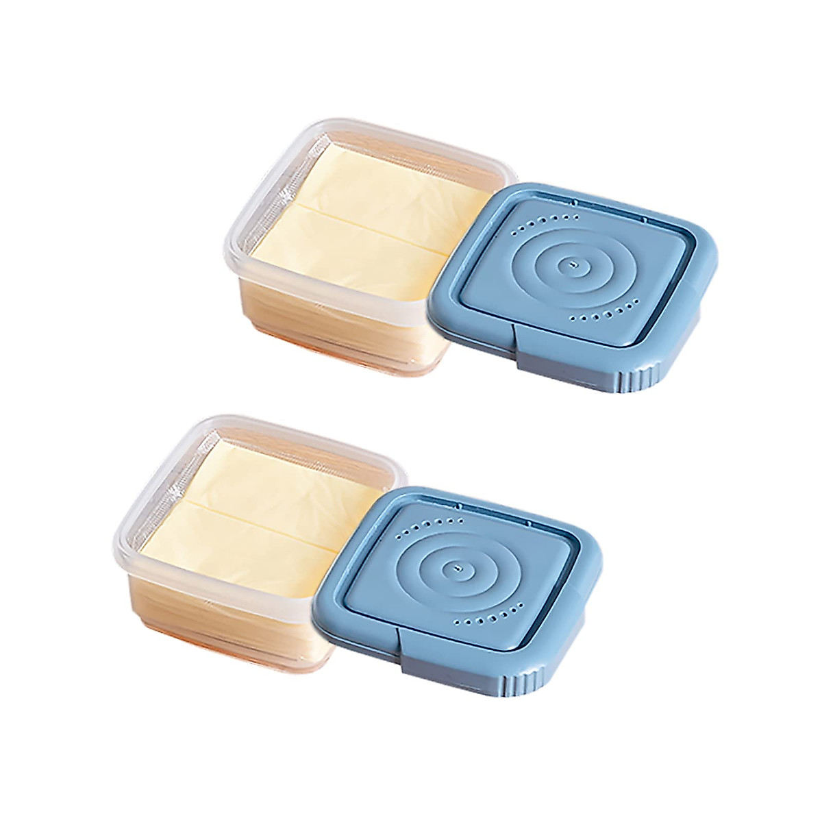 2 Pack-Plastic Cheese Storage Containers with Lids Airtight,Cheese Slice Storage, Keeps Cheese Fresh and Delicious Cheese Container for Fridge (Blue)