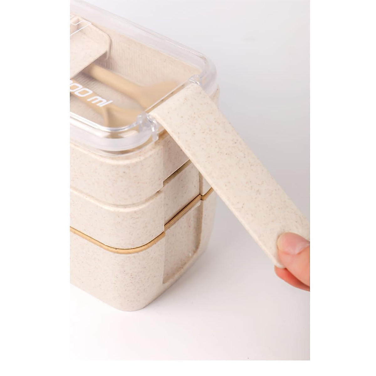 LETSKAB 2-Piece 3-in-1 Compartment Wheatgrass Bento Lunch Box Stackable lunch containers Leak Proof Eco-Friendly Adult Meal Prep Lunch box Container (Pink/Beige)