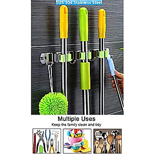 Fine Most Mop and Broom Holder Wall Mounted Storage Organizer Broom Holder Stainless Steel Mop Holder Utility Tool Organizers with 3 Position 4 Hooks for Laundry Room Garden Garage Closet Kitchen
