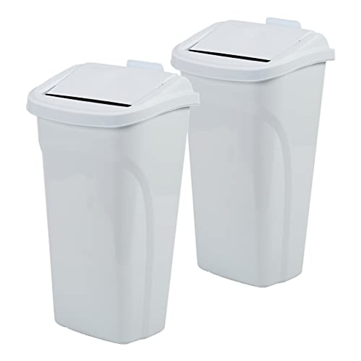 United Solutions 10 Gal/40 Qt All-in-One Wastebasket, 2-Pack, Slim Trash Can with Integrated Dustpan Swing Lid and Brush, Great for Kitchen, Office, and Bathroom, White