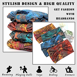 FULZTEY Fashion Boho Headbands for Women Knotted Wide Hair Bands Soft Fabric Bandanas Non Slip Elastic Headwrap Workout Sport Sweat Turban Stylish Hair Accessories for Teen Girls 4Pcs