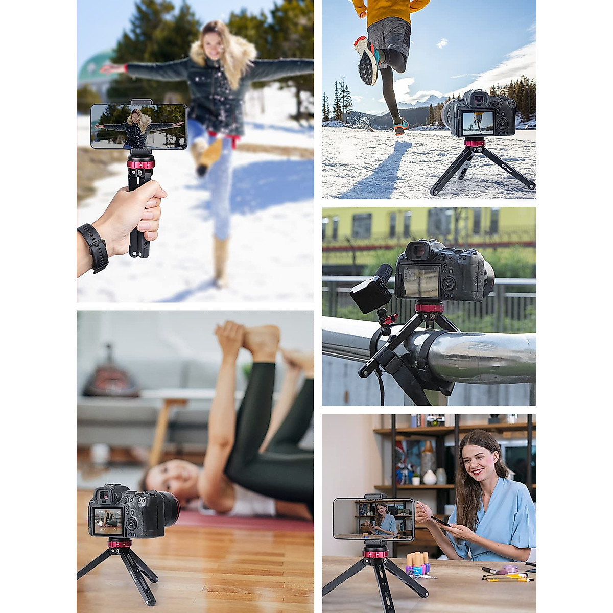 Mini Camera Tripod, Moman Tabletop Short Tripod Desktop TR01 with 1/4 and 3/8 Screw Mount and Function Leg CNC Aluminum Tripod for DSLR Camera/GoPro/Video/Camcorder, Max Payload of 176 Lbs/80Kg, Red