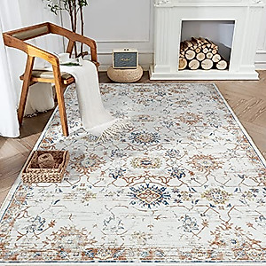 jinchan Area Rug 4x6 Fall Kitchen Rug Orange Floral Print Vintage Rug Entryway Doormat Boho Farmhouse Indoor Floor Cover Non Slip Soft Mat for Bedroom Living Room Dining Room