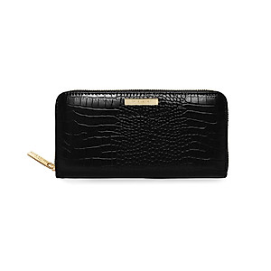 KATIE LOXTON Faux Crocodile Womens Vegan Leather Fashion Full Zip Wallet Purse Black