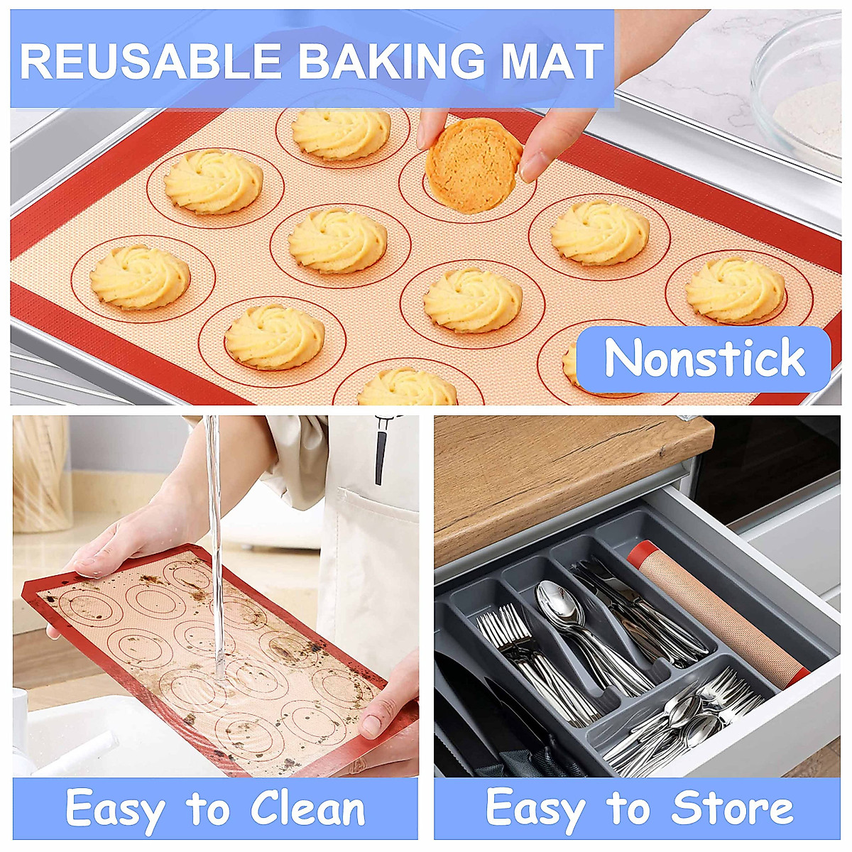 16 Inch Baking Sheet with Rack & Mat Set(2 Jelly Roll Pans + 2 Racks + 2 Mats), Herogo Stainless Steel Cookie Tray with Cooling Rack & Silicone Mat for Toaster Oven, Heavy Duty & Dishwasher Safe