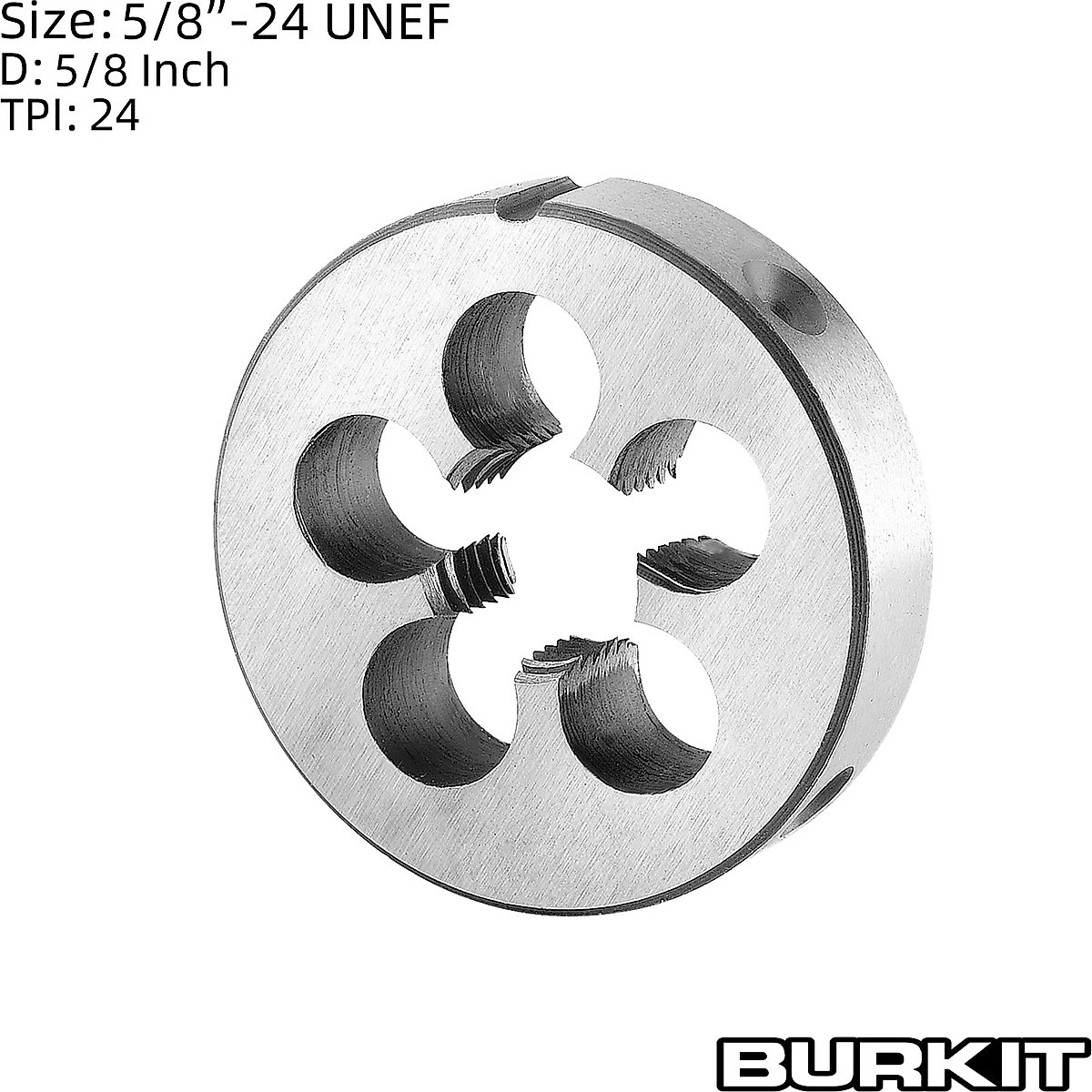 Burkit 5/8"-24 UNEF Round Threading Die, 5/8 x 24 UNEF Machine Thread Die Right Hand
