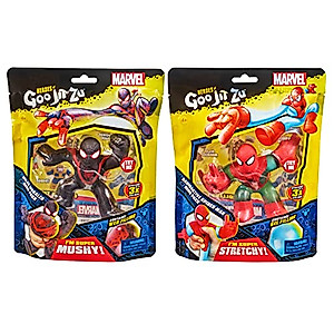 Heroes of Goo Jit Zu Marvel 2 Pack - Radioactive Spiderman and Miles Morales. Squishy, Stretchy, Gooey Heroes