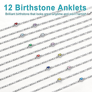 SILVERCUTE April Birthstone Ankle Bracelet 925 Sterling Silver 3mm Chain for Barefoot Figaro Anklets for Women, 8.5"-10.5"