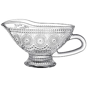 Kingrol 2 Pack 10 oz Gravy Boat for Serving Gravy Sauces Salad Dressings Syrups Coffee Milk, Glass Creamer Pitcher with Vintage Embossed Design
