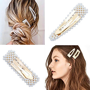 KINGMAS 2 Pack Pearl Hair Clips Large Hair Pins Barrette Ties for Women Girls, Handmade Fashion Pearl Hair Accessories Hair Clips for Party Wedding Daily (2 Pcs A)