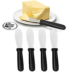 AnapoliZ Butter Spreader Knives | 4 PCS Wide Blade Stainless Steel Spreader Knife | Black Plastic Handle Spreading Knives | Sandwich Condiment Spreader | Bread Knives Set of 4 | Soft Cheese Spreader
