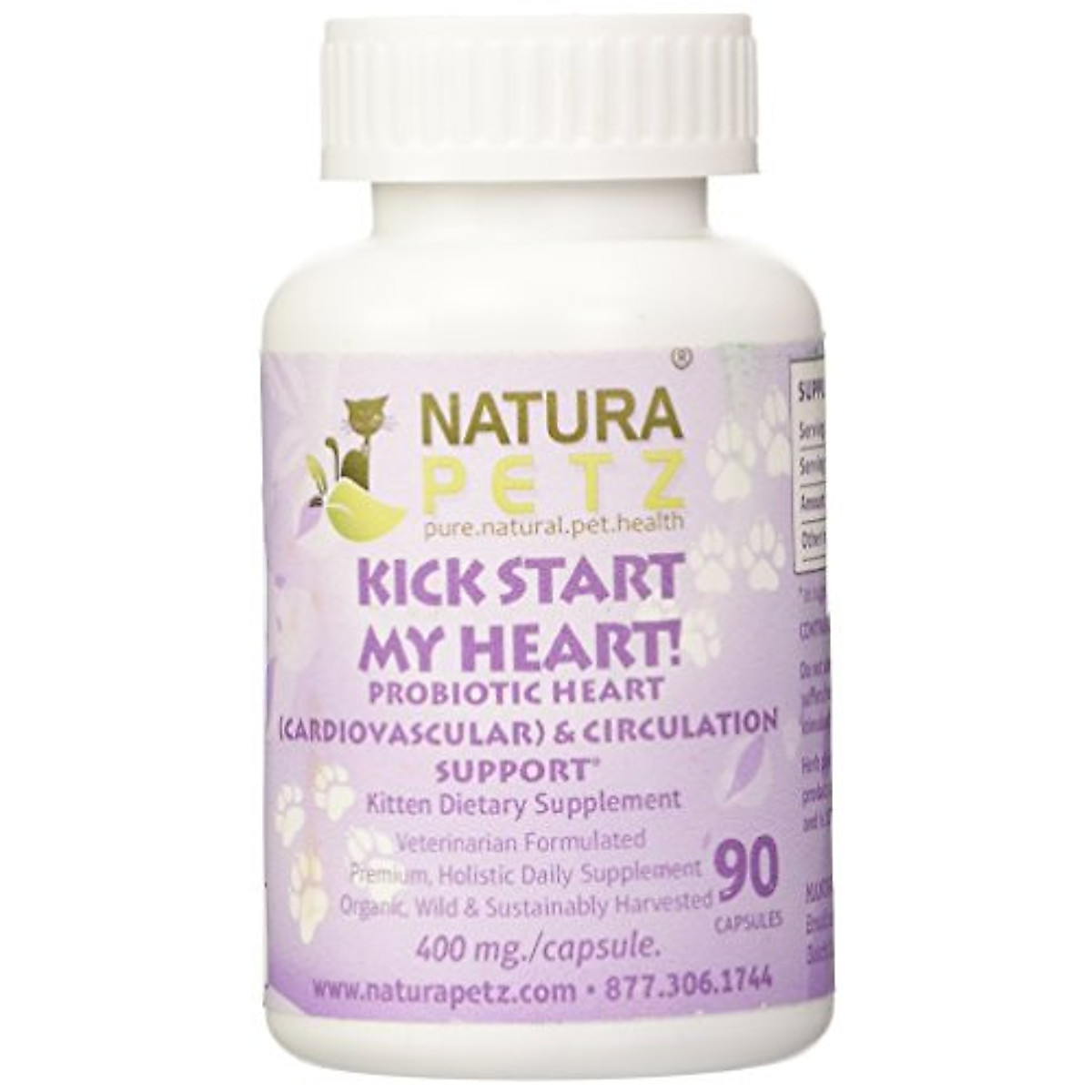 Natura Petz Kick Start My Heart Probiotic Cardiovascular and Circulation Support for Kittens, 90 Capsules, 400mg Per Capsule
