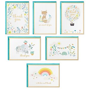 Hallmark Baby Shower Thank You Cards Assortment, Animals and Flowers (24 Cards with Envelopes for Baby Boy or Baby Girl) Elephant, Fox, Rabbit