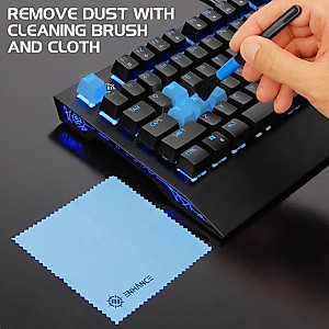 ENHANCE PBT Keycaps Set Doubleshot Key Caps Gaming Keyboard Upgrade Kit - Plastic Backlit Clear WASD Compatible with Mechanical Switches - Keycap Puller, Dust Brush and Microfiber Cloth - Blue