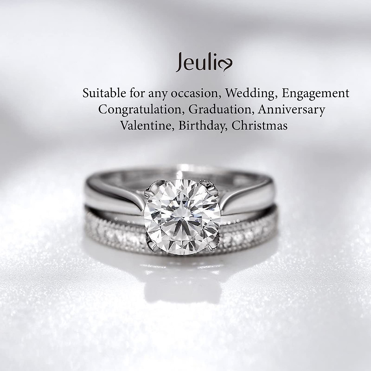 Jeulia 2.5 Carat Chocolate Rings Sterling Silver Dazzling Round Cut Solitaire for Women Purple Amethyst Bridal Round Cut Wedding Set Christmas Engagement Eternity Promise Jewelry with Gift Box (White, 4)