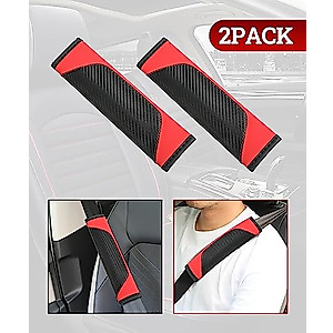 Qziulr Zlirfy 2PCS Car Seat Belt Cover,Seat Belt Shoulder Pad,Carbon Fiber Safety Seatbelt Shoulder Strap Covers,Leather Safety Belt Cover (Black&Red)