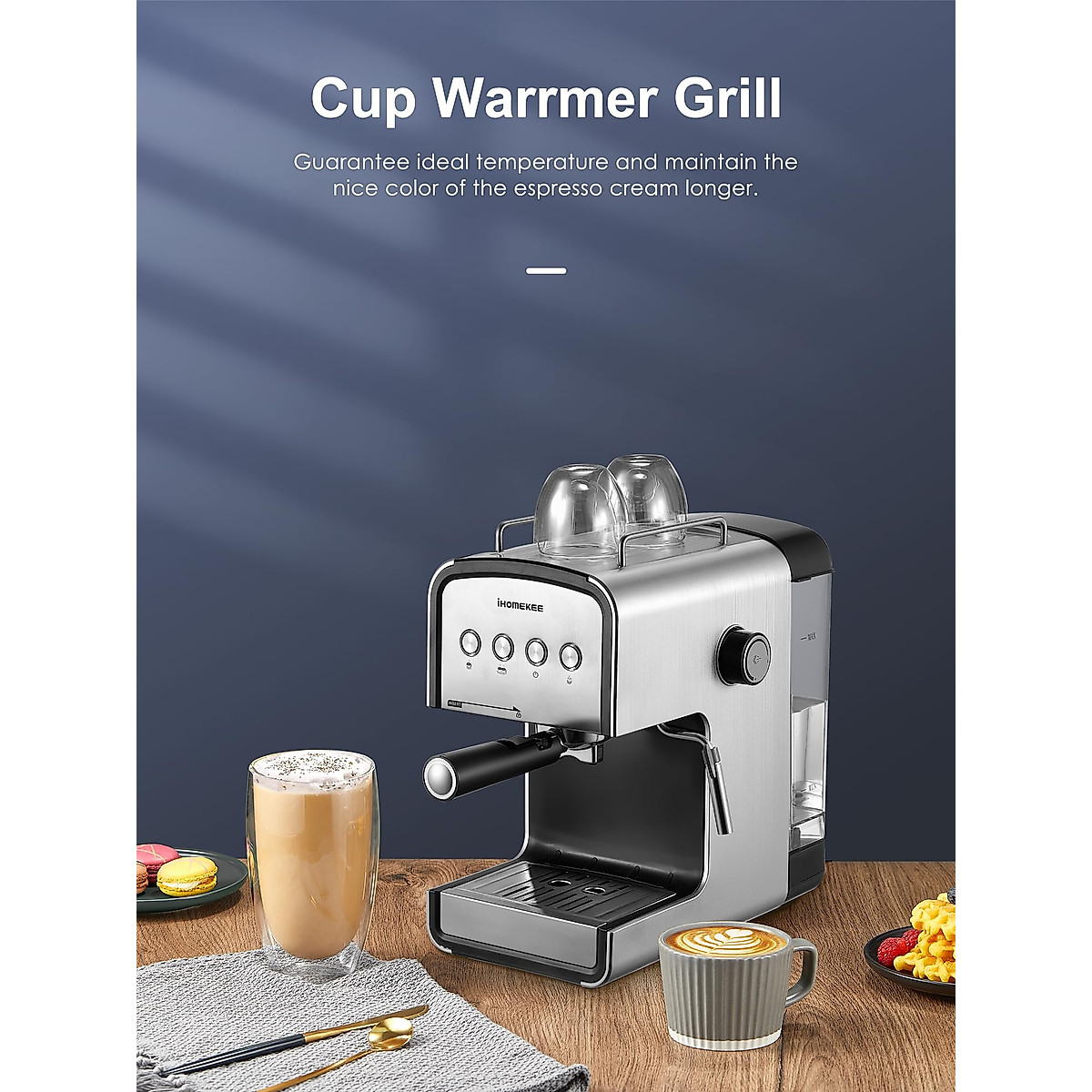 Ihomekee Espresso machine, CM6822 15 Bar Coffee Maker for Cappuccino and Latte Maker With Milk Frother, Removable Water Tank, Fast Heating Coffee Machine for Home, Office