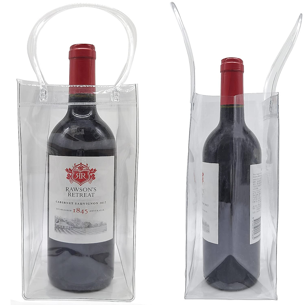 OBPSFY 10 Pieces Ice Wine Bag, Clear Portable Collapsible Wine Cooler Bags with Handle, PVC Wine Pouch Bags for Champagne Cold Beer White Wine Chilled Beverages