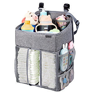 Clearworld Hanging Diaper Caddy Organizer,Diaper Stacker and Crib Organizer,Upgrade Thicken Nursery Organizer for Changing Table, Crib, Wall & Bassinet, Baby Essentials Storage (Gray)