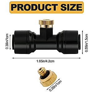 20 Pack Misting Nozzles Kit Include 20 Brass Misting Nozzles 20 Water Misting Nozzle Tees Thread 1/4 Inch and 2 Black Plug for Patio Misting System Outdoor Cooling System Garden Water Mister
