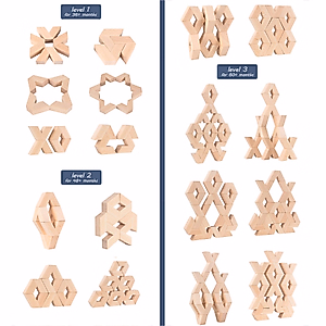 Xylolin Wooden Building Blocks for Kids 4-8, Large Solid Wood Toddlers Stacking and Balancing V-Shape Blocks Toy, Early Learning Construction Game for Kids Age 3 4 5 6 7