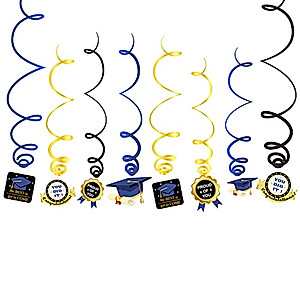 Graduation Party Decorations 2022, Happy Graduation Banner Garland Photo Backdrop Streamer and Blue graduation Cap, Proud of You Hanging Swirls for Ceiling Home Classroom