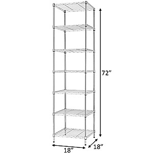 Finnhomy Heavy Duty 7 Tier Wire Shelving, 18x18x72 inches 7 Shelves Storage Rack with Thicken Steel Tube, Pantry Shelves for Storage, Adjustable Metal Shelving Unit, NSF Certified, Chrome